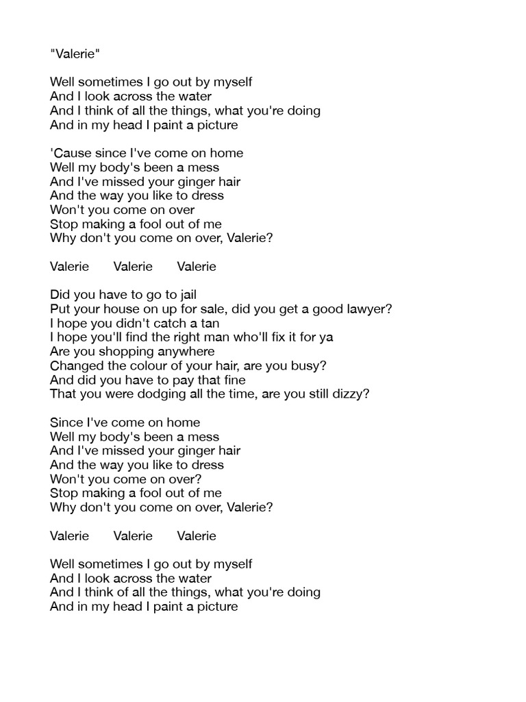 Amy Winehouse's "Valerie" Lyrics | PDF
