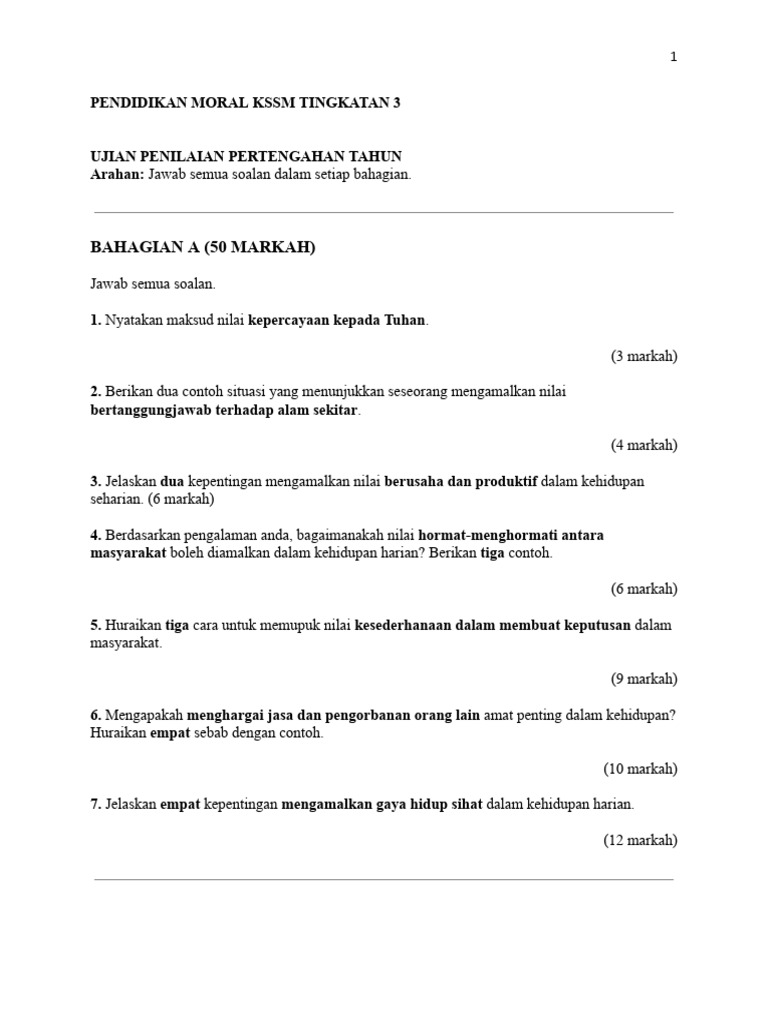 PENDIDIKAN MORAL KSSM TINGKATAN 3 Pertengahan | PDF