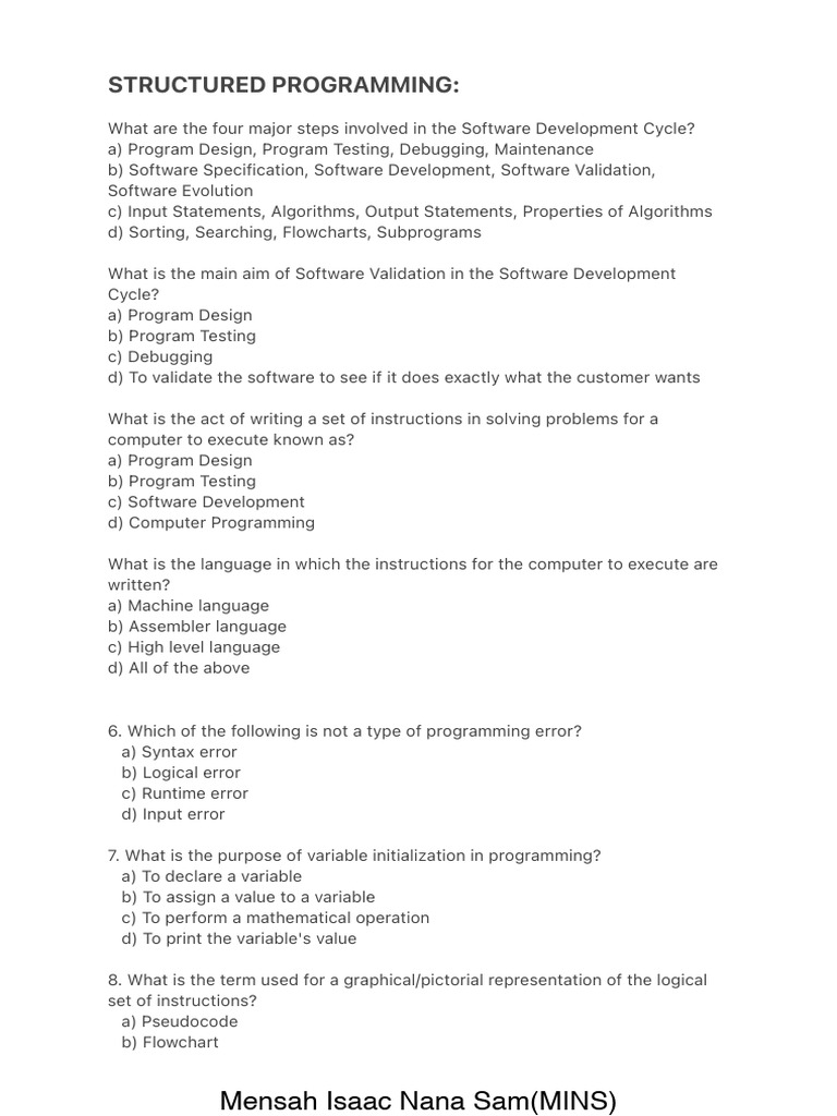 STRUCTURED PROGRAMMING MCQ by MINS | PDF | Programming | Computer Program
