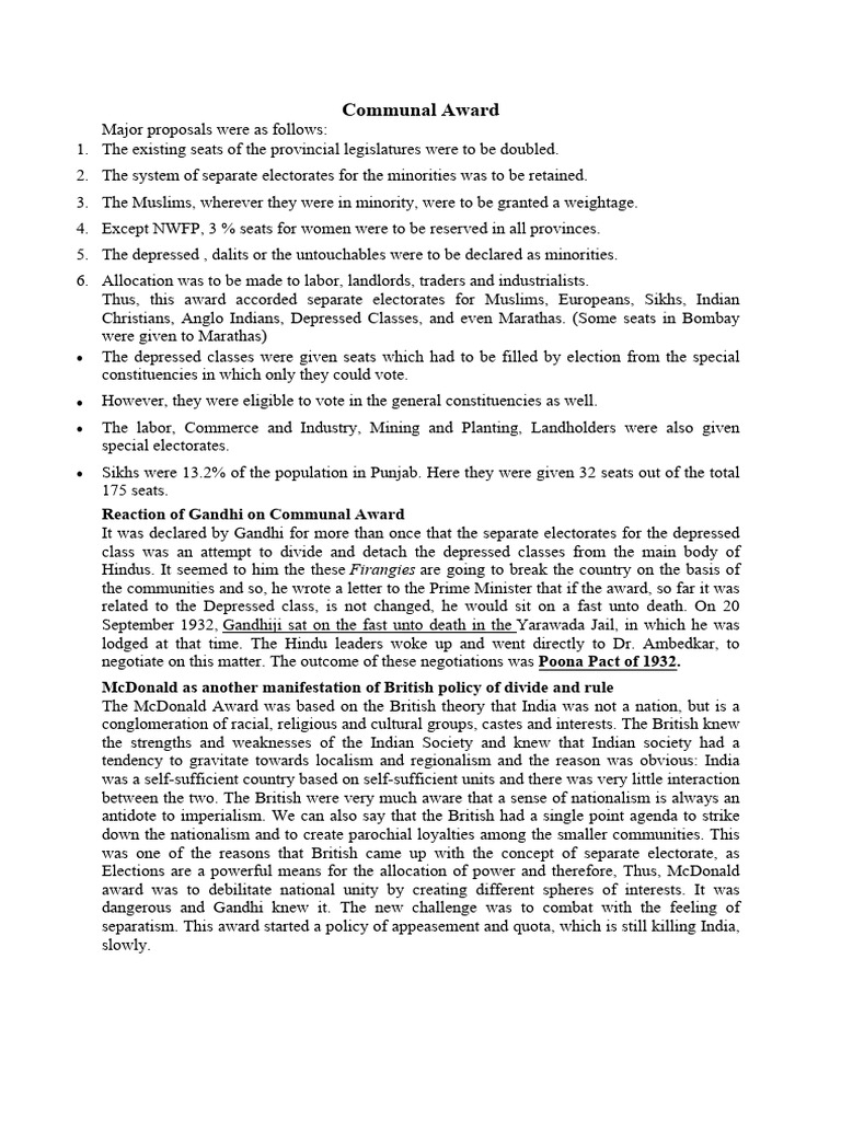 Civil Disobideance Movement Poona Pact Communal Award | PDF | Politics ...