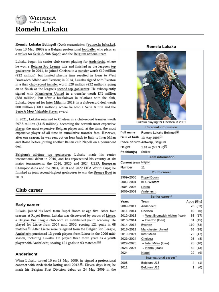 Romelu Lukaku: Career Overview and Stats | PDF | National Association ...