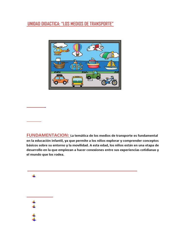 UNIDAD DIDACTICA Los Medios de Transporte - Firmado | PDF | Transporte ...