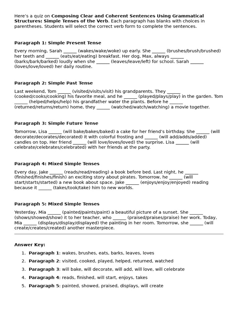 Q4 - English 6 - Compose Clear and Coherent Sentence Using Grammatical Structures-Simple Tenses ...