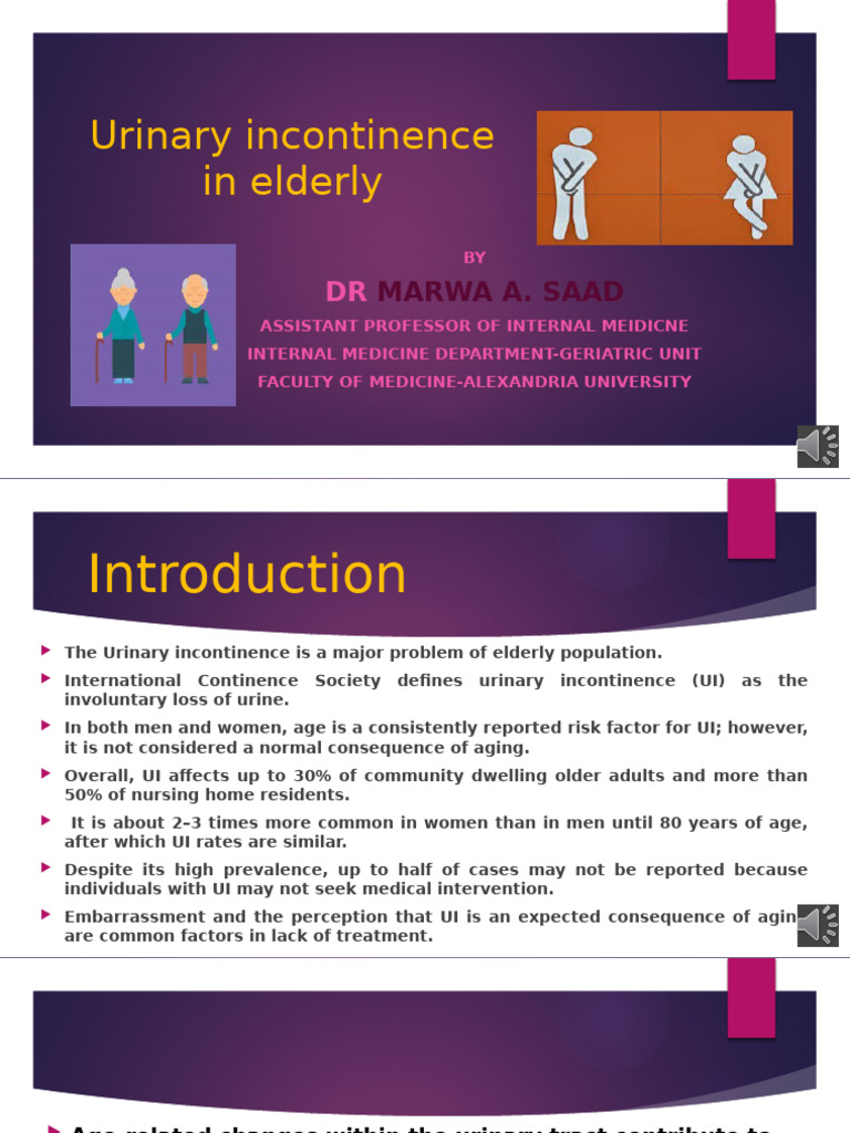 Urinary Incontinence in Elderly For Conferance | PDF | Urinary Incontinence | Medical Specialties