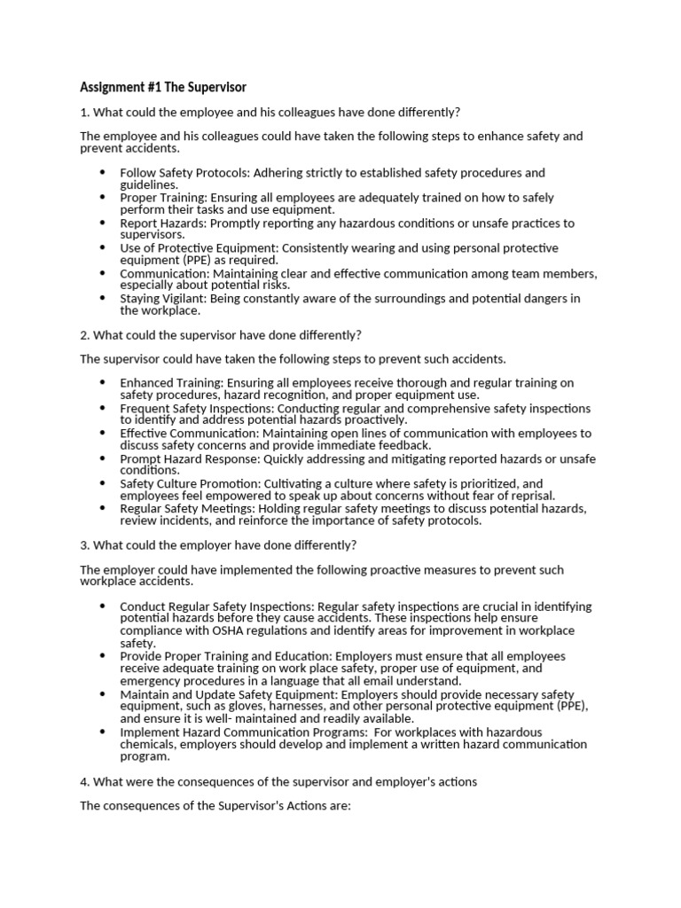 OHS Assignment #1 The Supervisor | PDF | Occupational Safety And Health ...