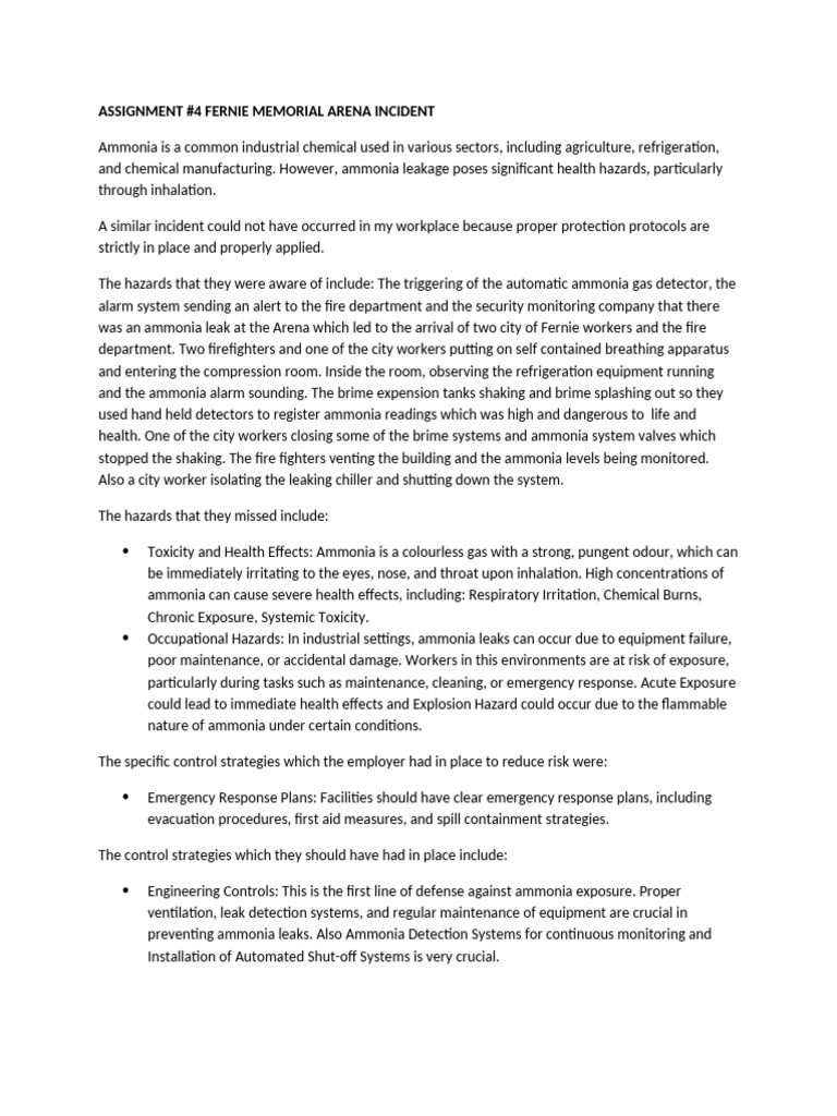 OHS ASSIGNMENT #4 Fernie Memorial Arena Incident | PDF | Occupational ...