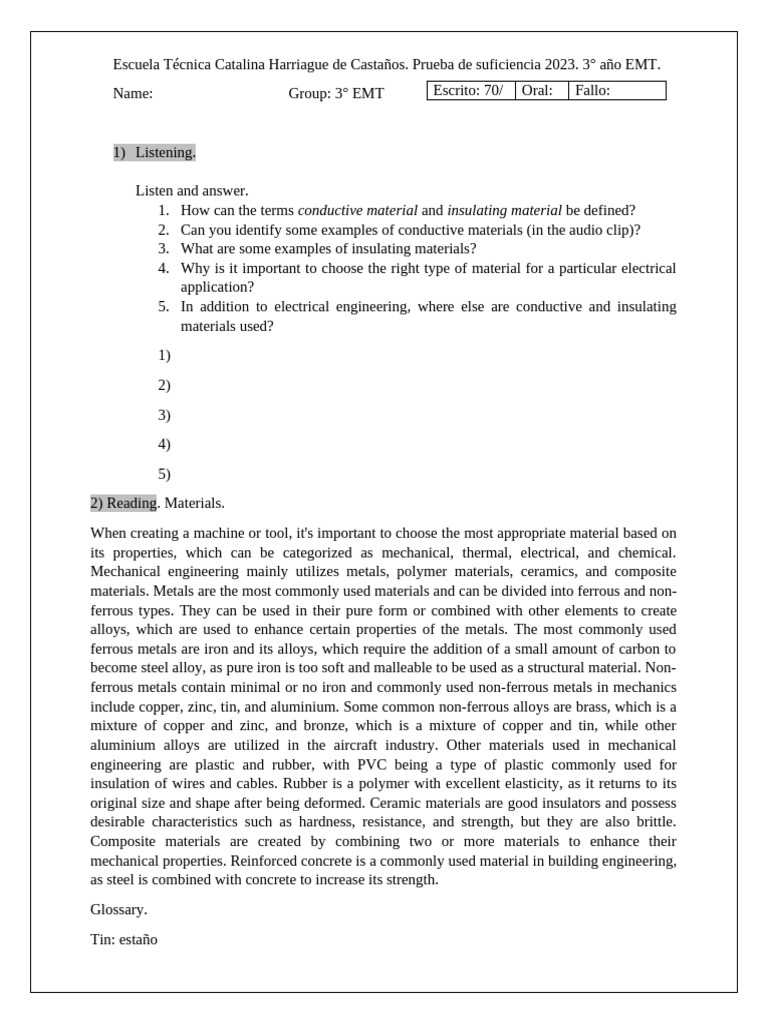 2023 EMT Material Science Exam | PDF | Metals | Alloy