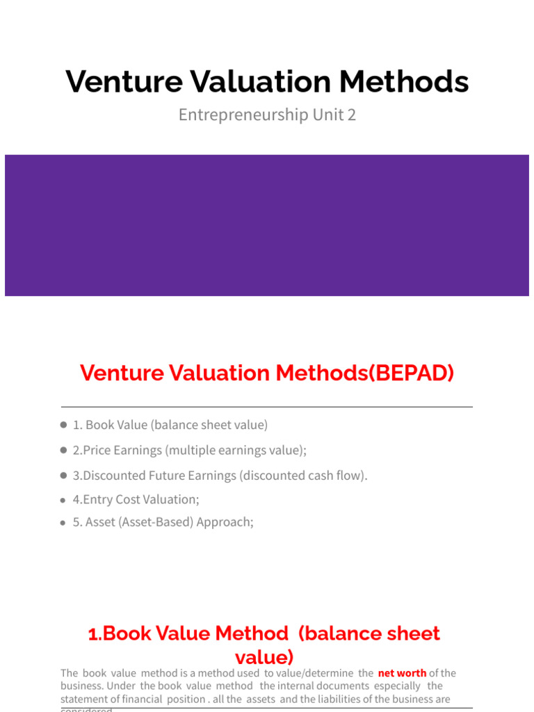 Venture Valuation Methods | PDF | Book Value | Discounted Cash Flow