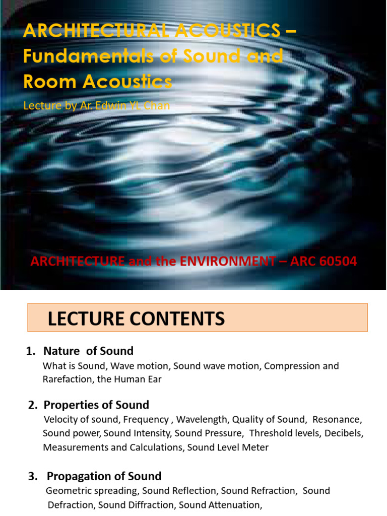 Lecture 9 Architectural Acoustics - Fundamentals of Sound and Room ...