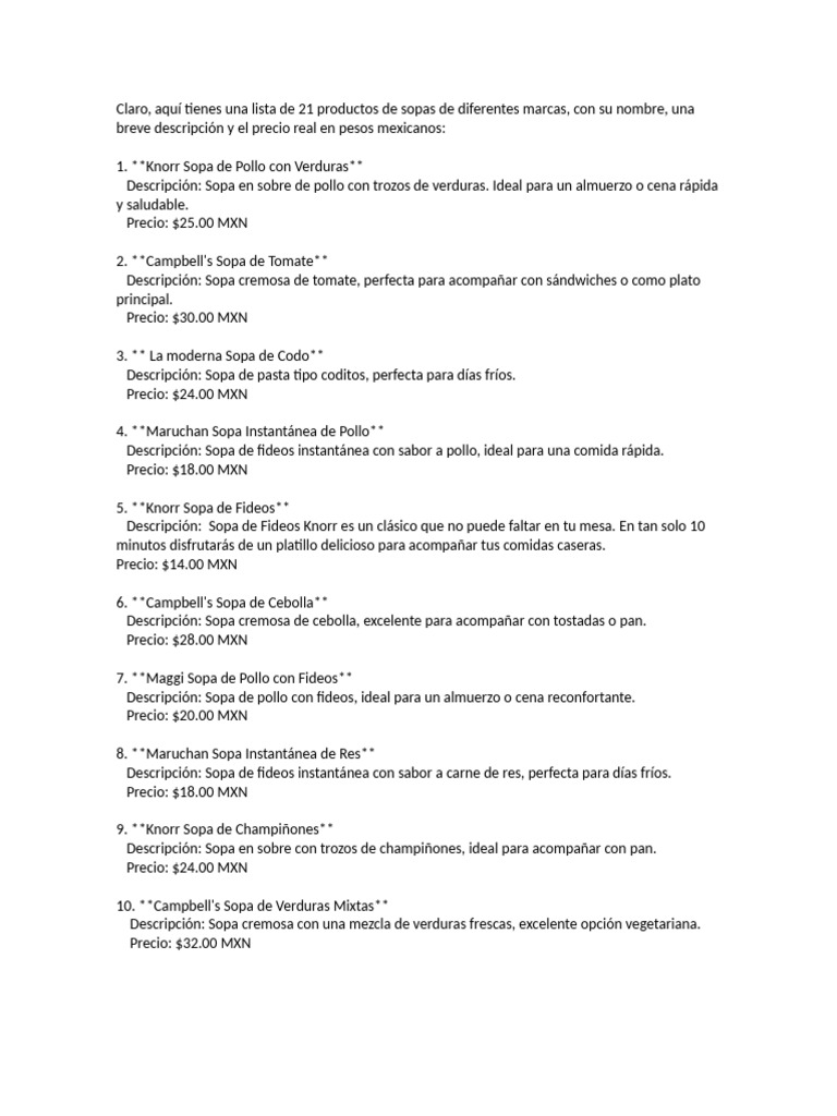 Documento | PDF | Sopa | Sopa de pollo