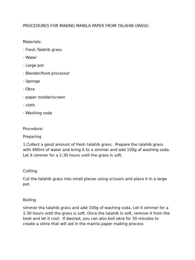 Manila Paper Procedure | PDF