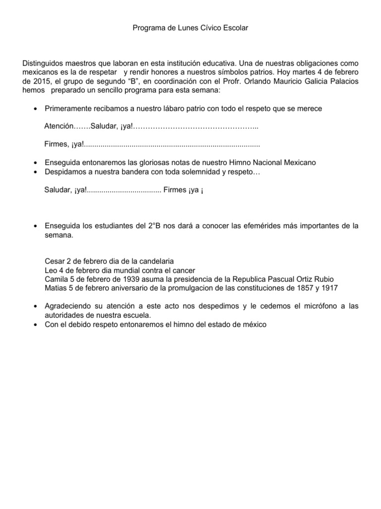 Programa de Lunes Civico Escolar | PDF