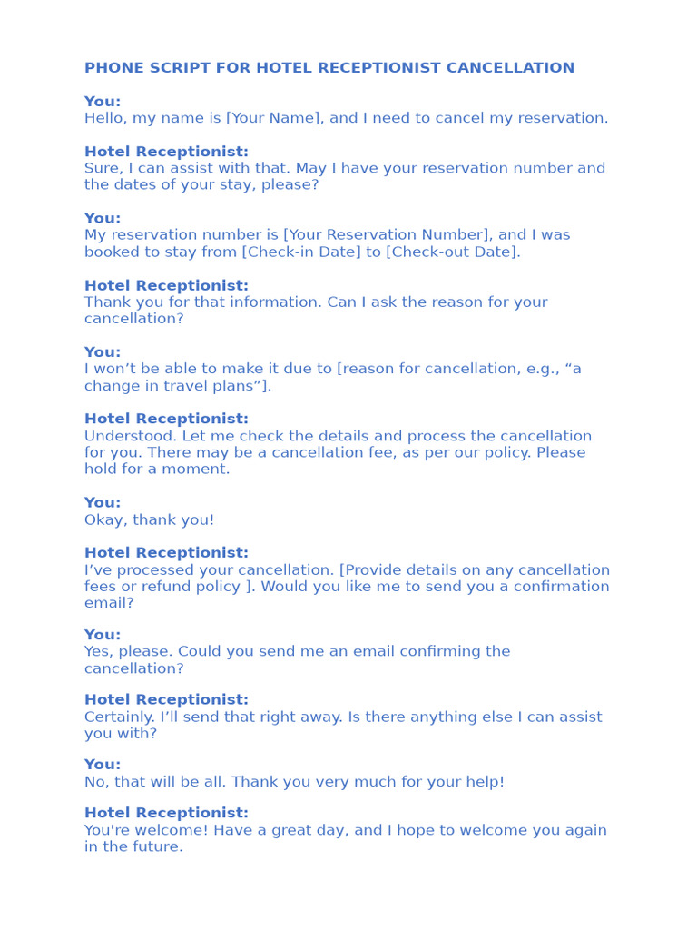 SCRIPT HOTEL RECEPTIONIST NEW | PDF