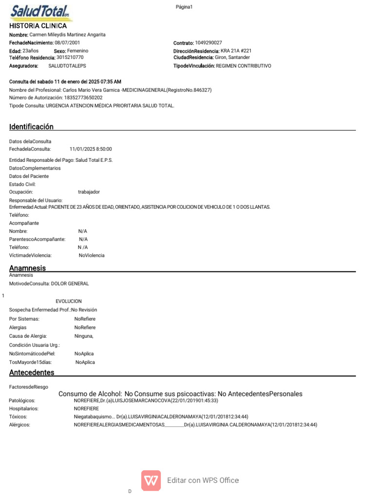 Historia Clinica Mile | PDF | Alergia | Historial médico