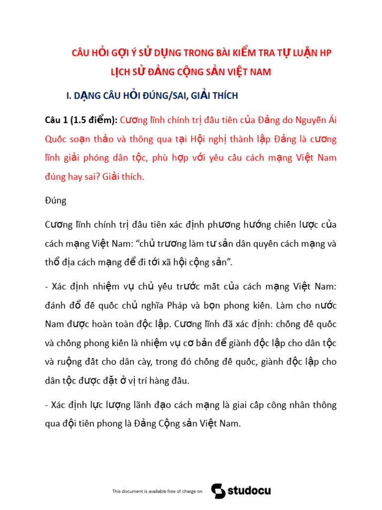 De Cuong Lich Su Dang de Cuong on Tap Lich Su Dang | PDF