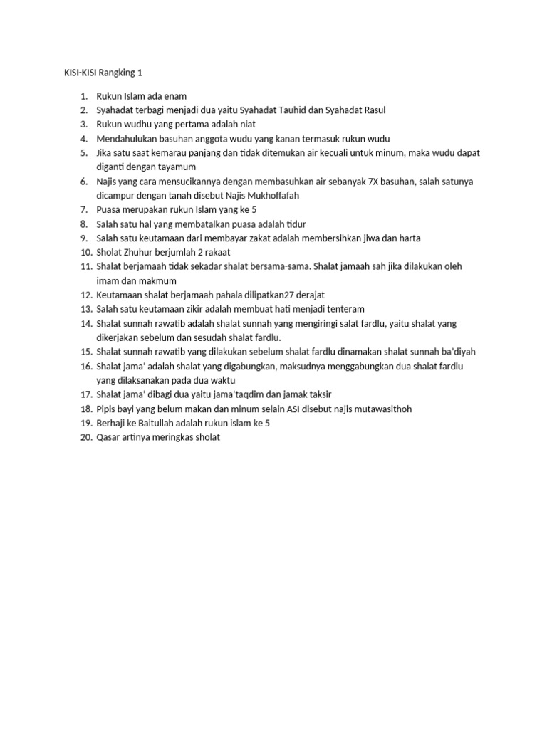 KISI-KISI LOMBA RANKING 1 | PDF