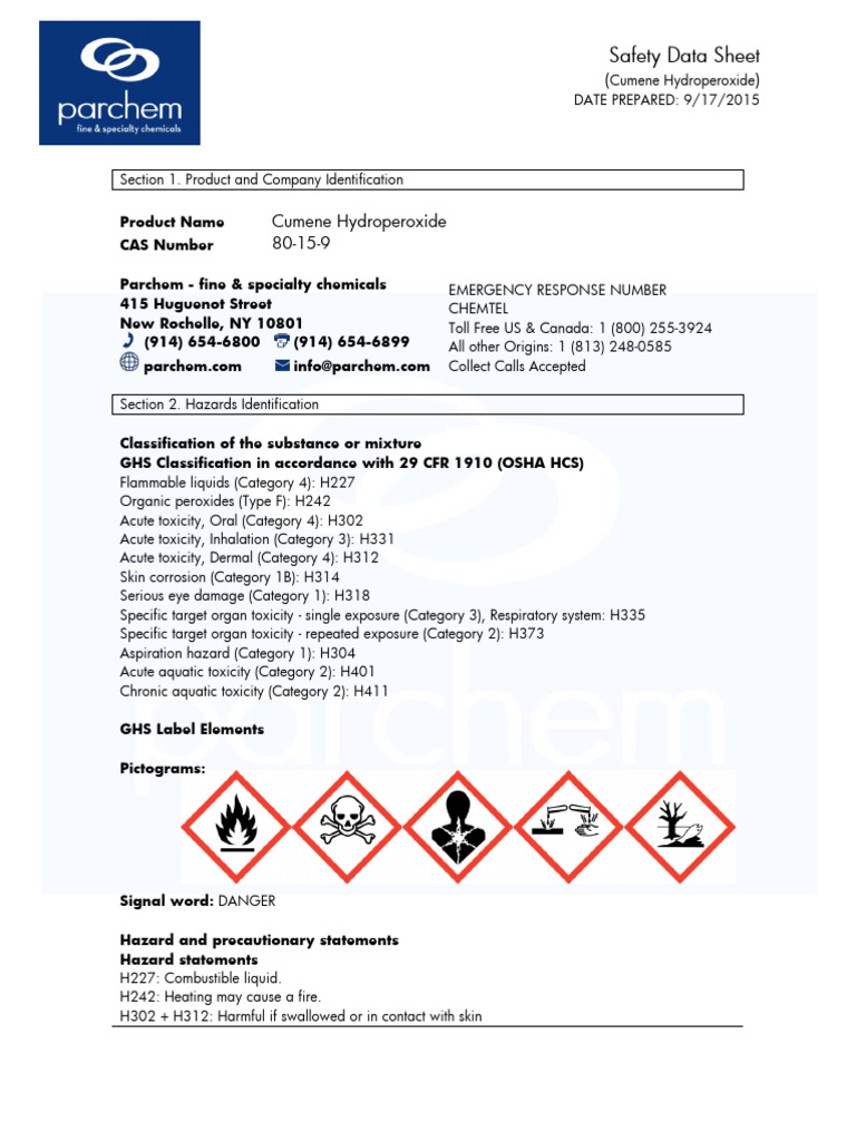 ghs cumene hydroperoxide msds | PDF | Toxicity | Working Conditions