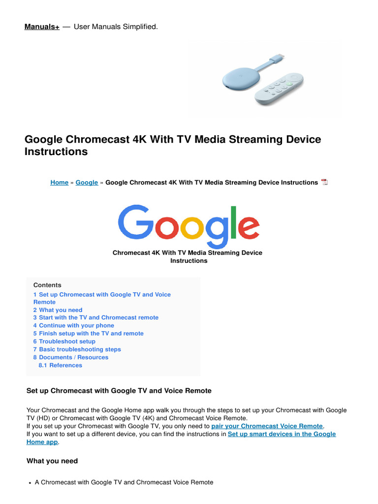 Chromecast 4K Setup Instructions | PDF | Mobile App | Smartphone
