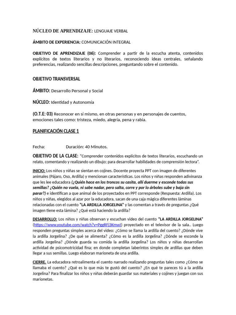 Planificacion Clase Grabada Medio Mayor | PDF