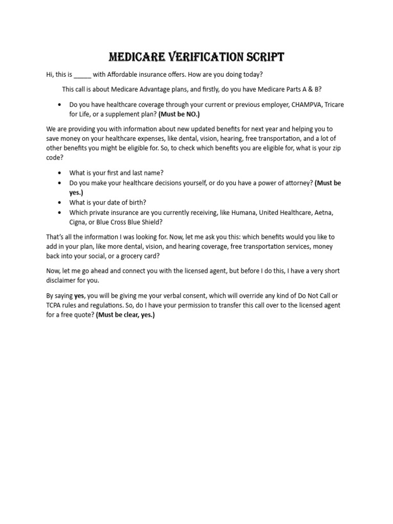 Medicare Advantage Plan Call Script | PDF