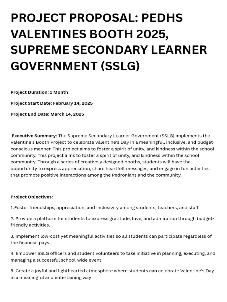Project Proposal Pedhs Valentines Booth 2025 Supreme Secondary Learner ...