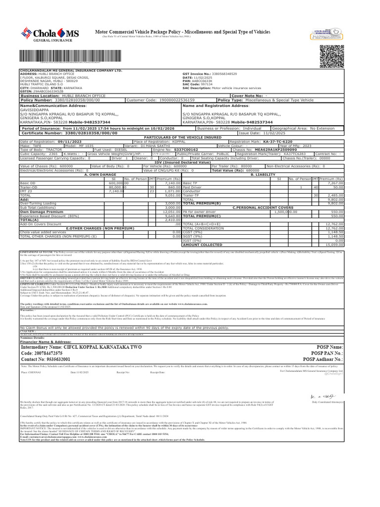 Policy Schedule Certificate Motor | PDF | Insurance | Driver's License