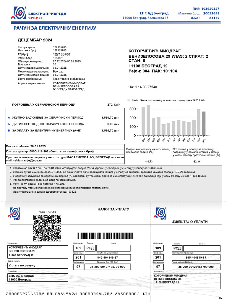 Redovan Racun DECEMBAR 2024 9998454338 1736356331383 | PDF
