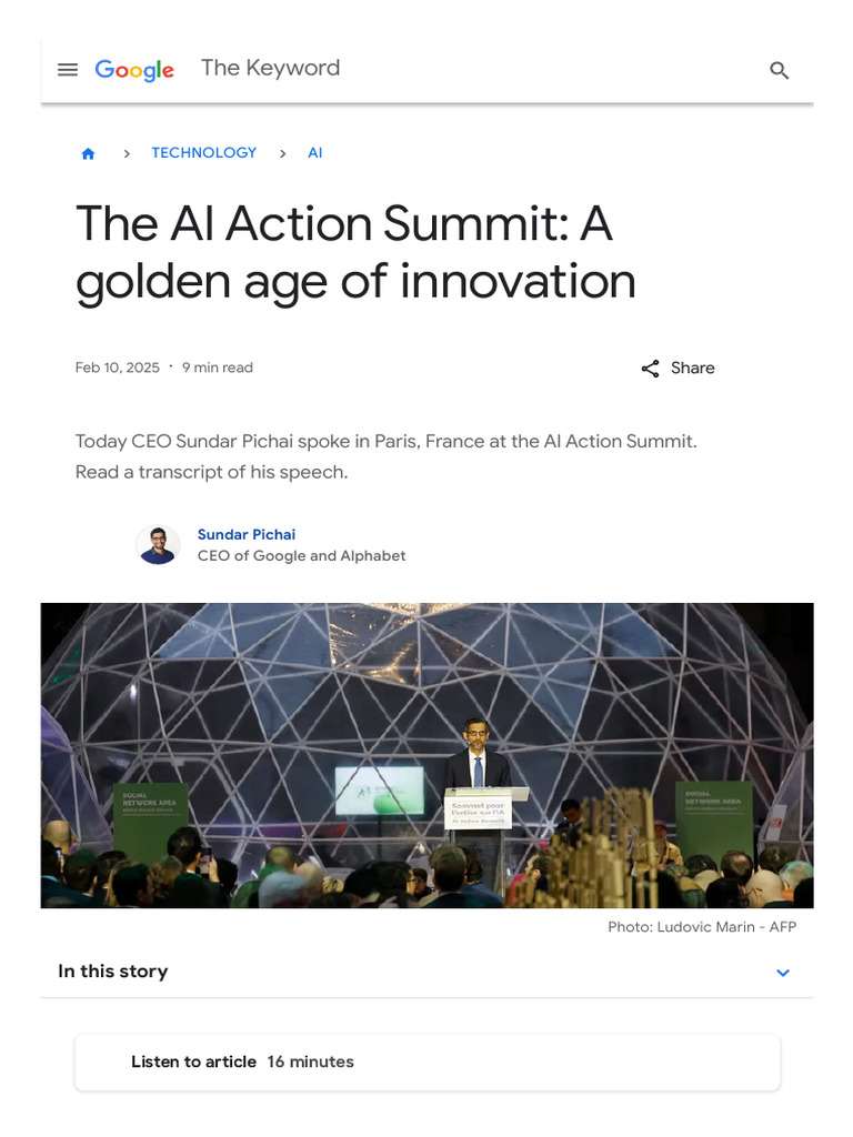 AI Action Summit - Sundar Pichai's Remarks | PDF | Artificial Intelligence | Intelligence (AI ...