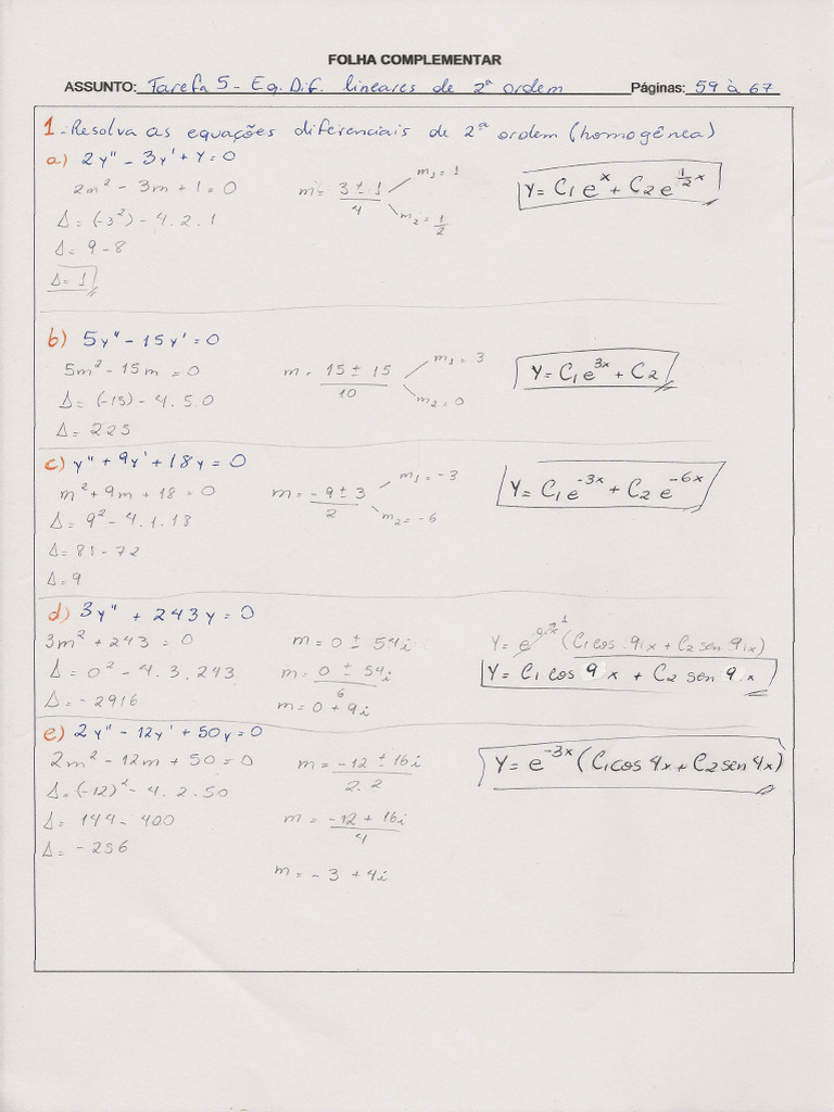 Tarefa 5 - Eq. Dif. Lineares de 2 Ordem | PDF