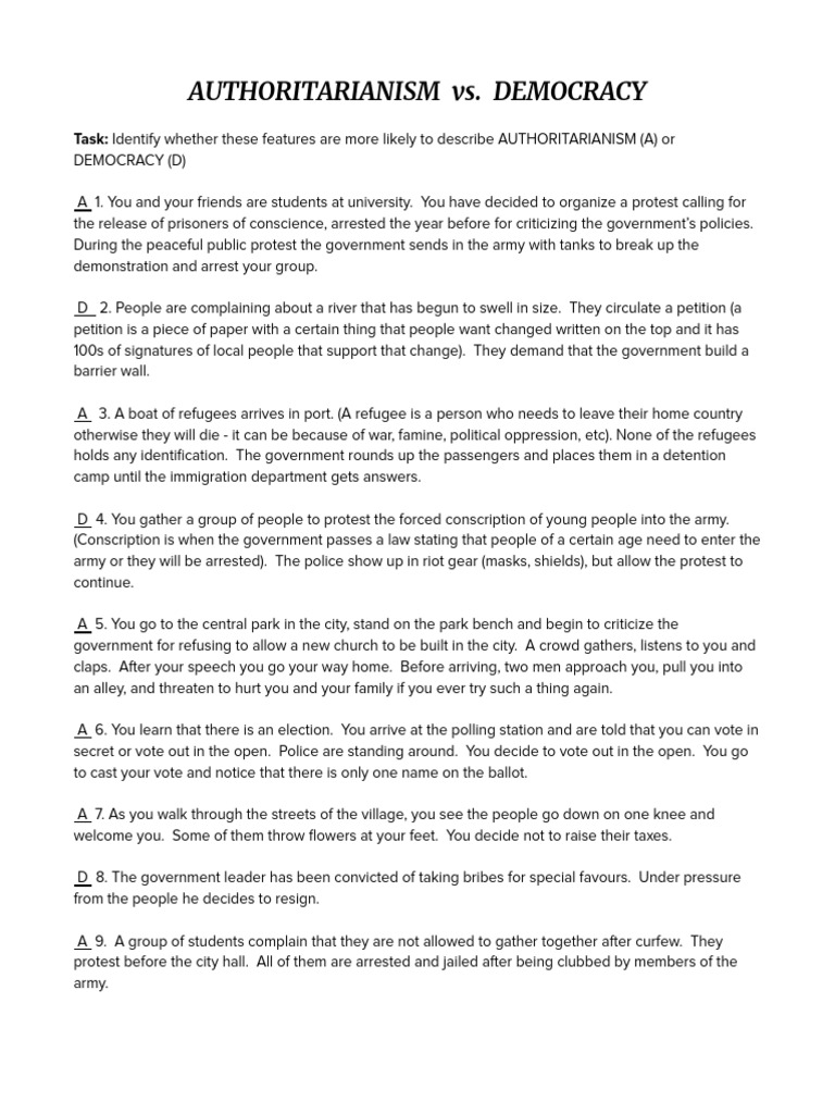 Chapter One 3a Auth vs Demo WS | PDF | Government | Protest