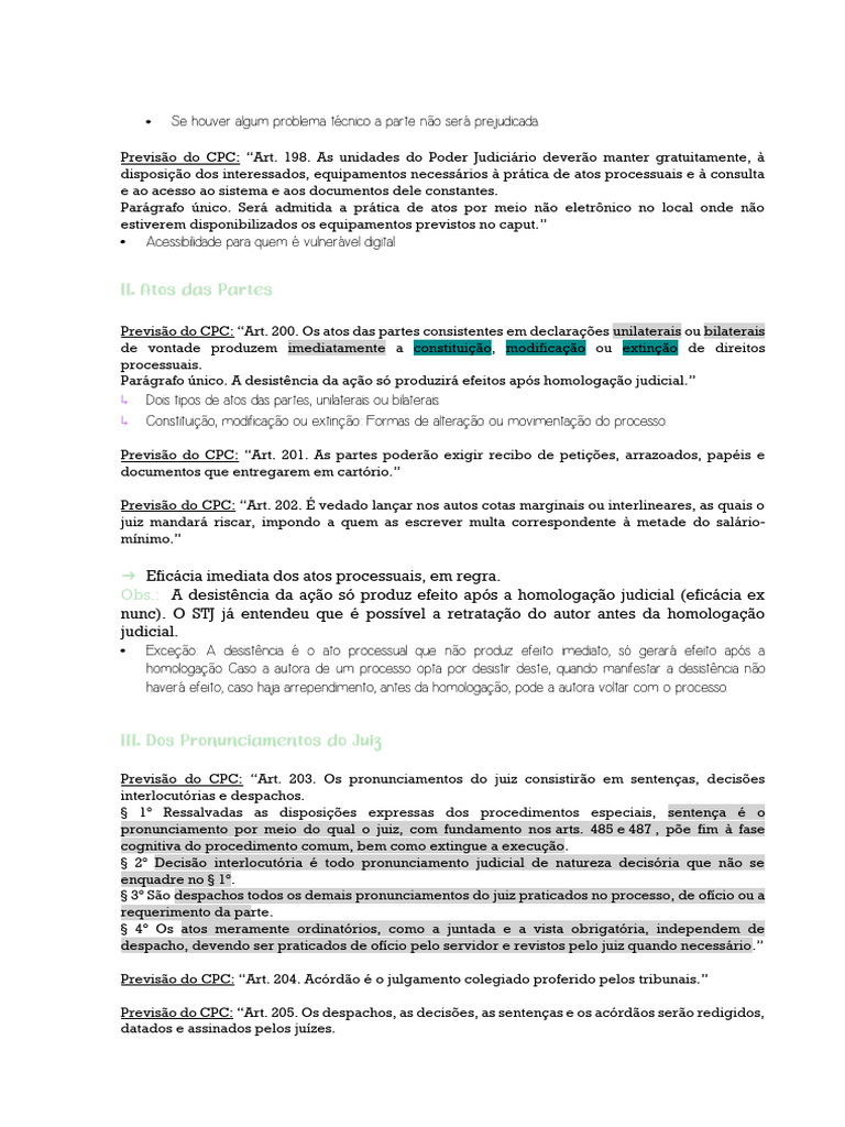 Procedimento Comum - anotações | PDF | Sentença (jurídico) | Judiciários