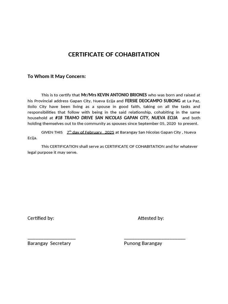 Letter of Cohabitation | PDF