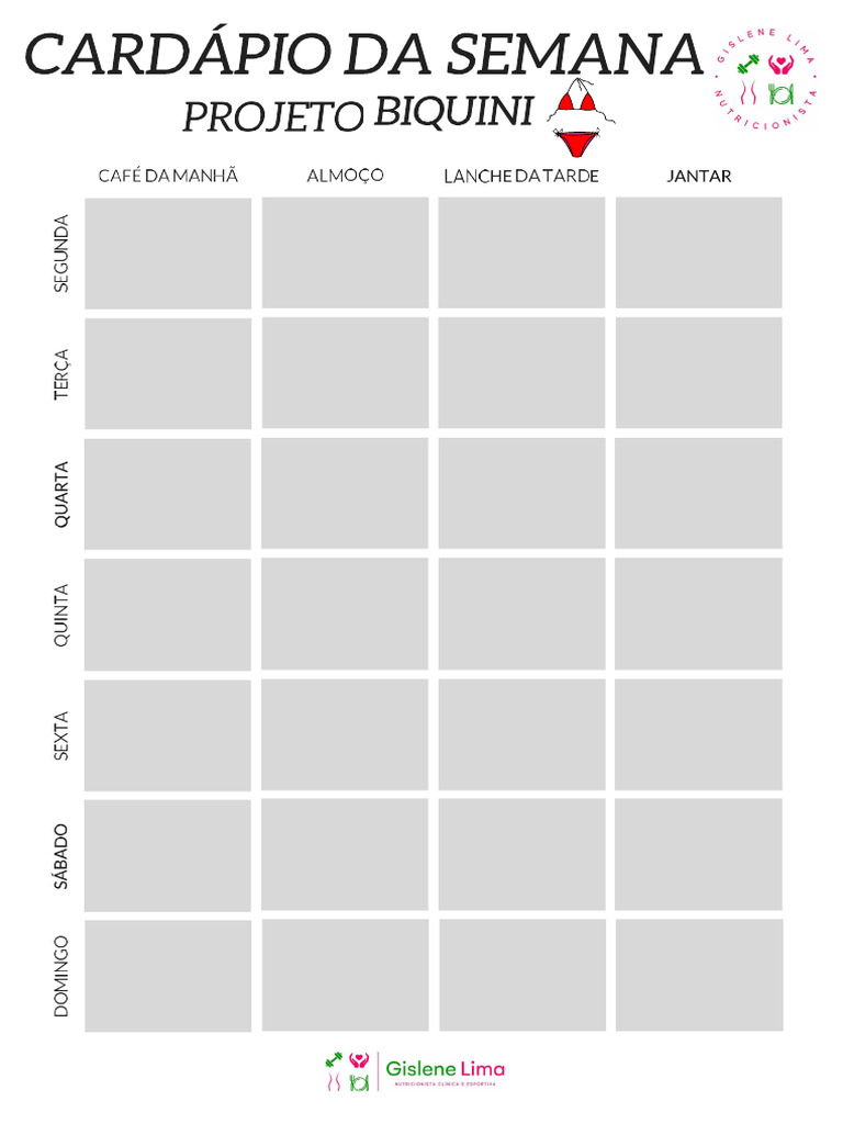 cardapio semanal pro.biquini | PDF