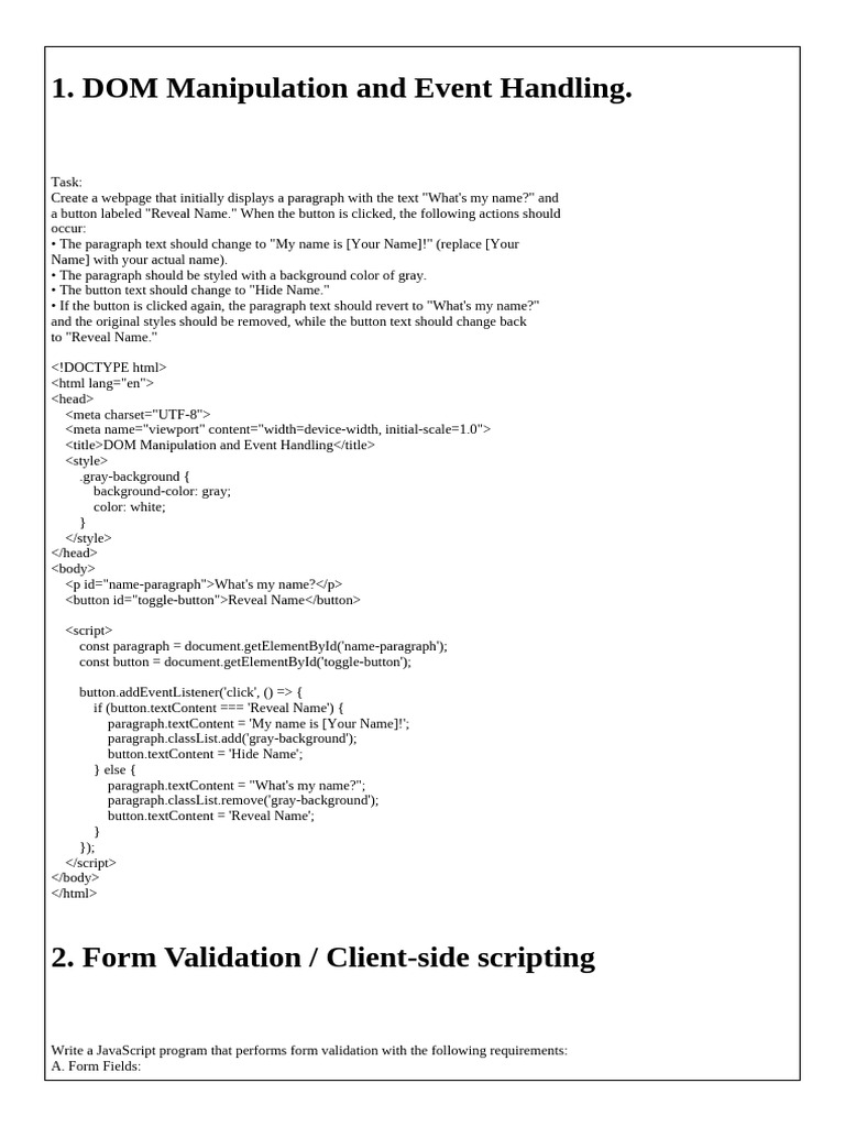 DOM Manipulation and Event Handling | PDF | Method (Computer Programming) | Class (Computer ...