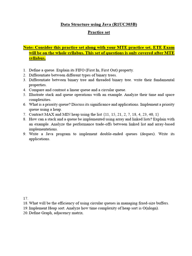 Data Structure Practice Set | PDF