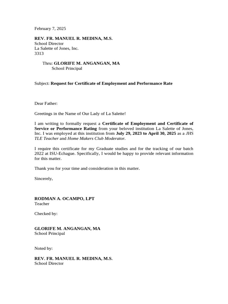 RequestLetter COE | PDF