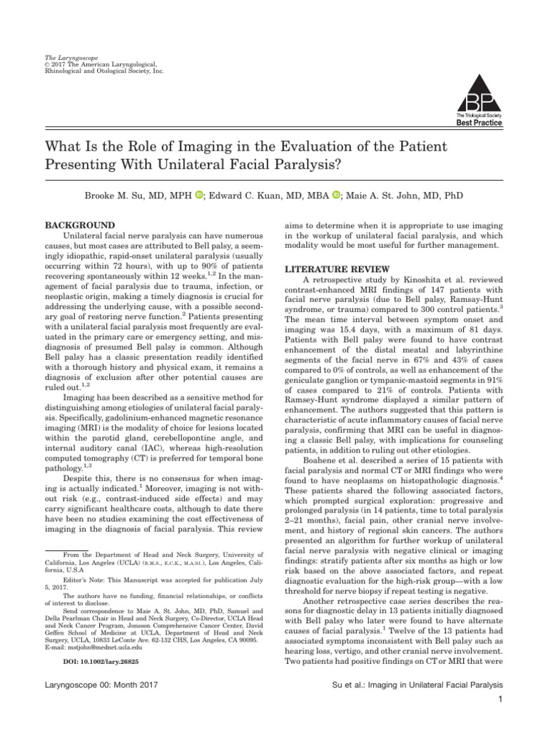 Unilateral Facial Paralysis | PDF | Medical Imaging | Magnetic ...