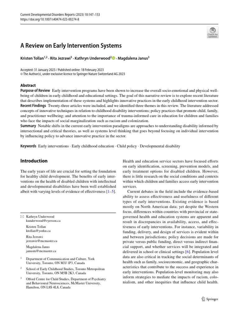 A Review On Early Intervention Systems | PDF | Autism | Disability