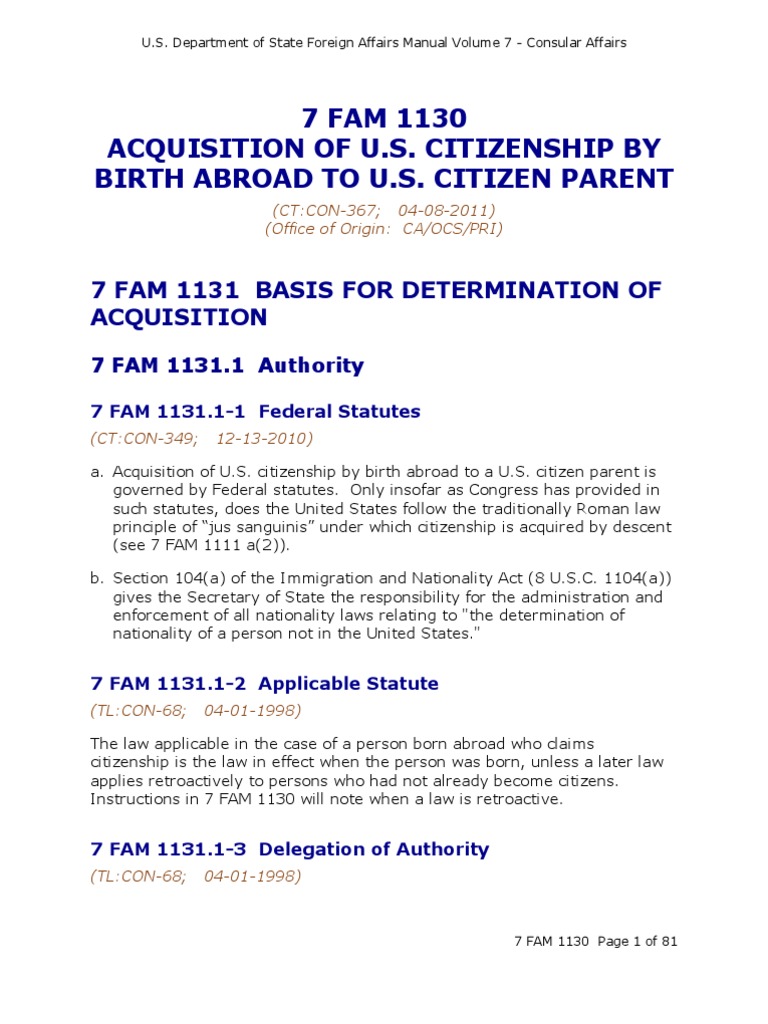 Citizenship by Birth Abroad Guidelines | PDF | United States ...