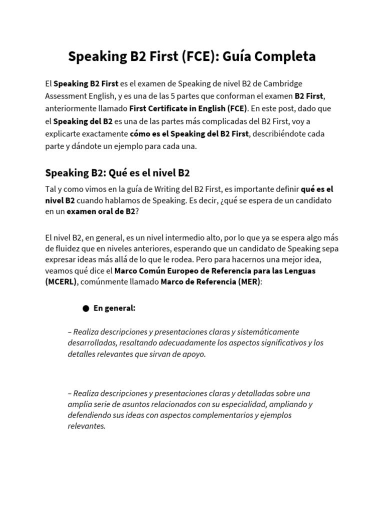 Guía del Speaking B2 First (FCE) | PDF