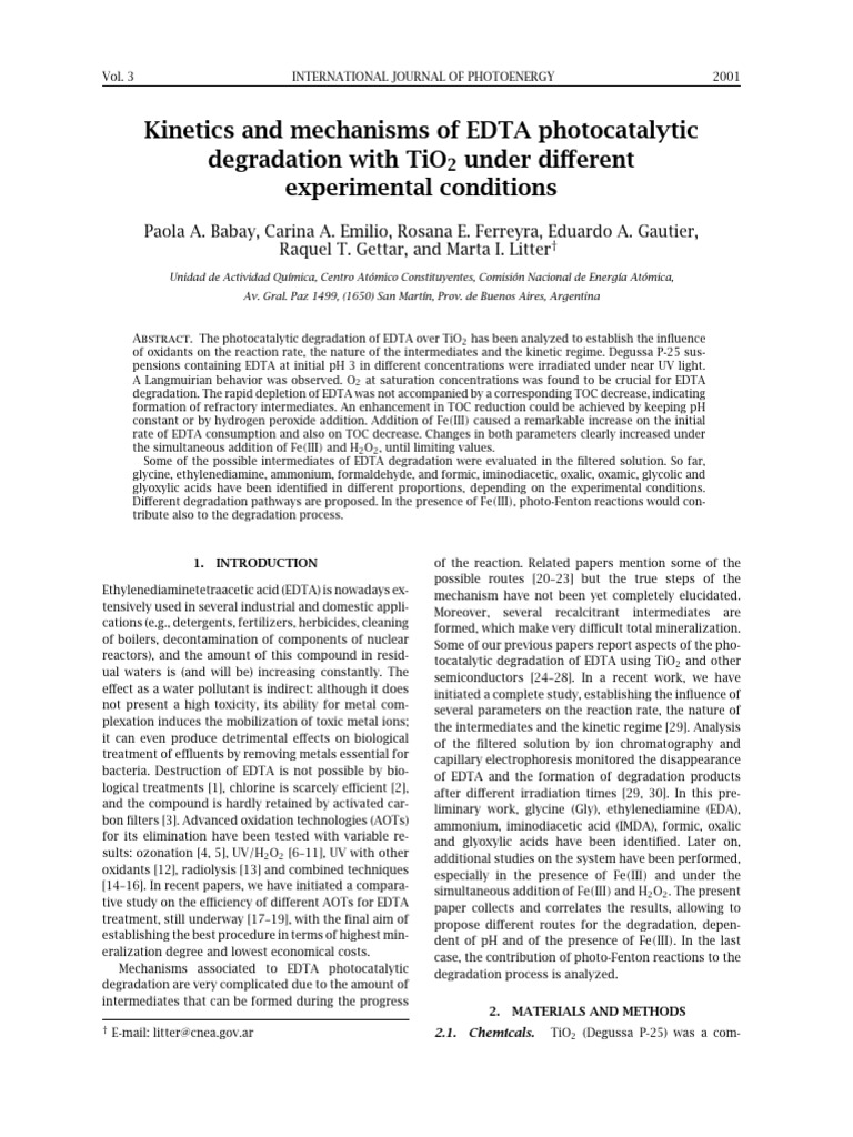 Mechanisms of EDTA Photocatalytic (TiO2) | PDF | Ethylenediaminetetraacetic Acid | Physical Sciences