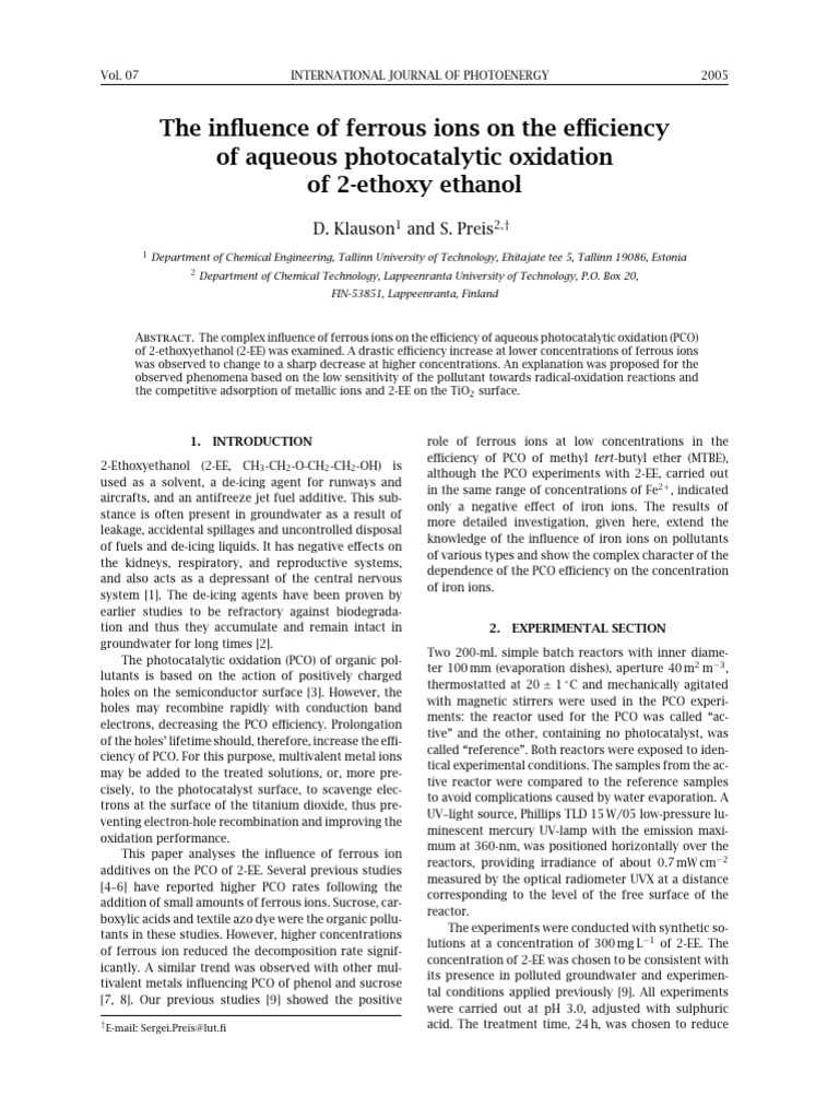 The Influence of Ferrous Ions On The Efficiency (Photocat) | PDF ...