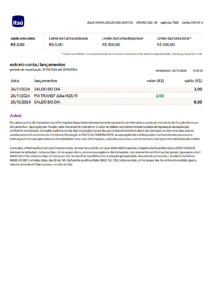 Itau Files Itau Extrato 102024 | PDF