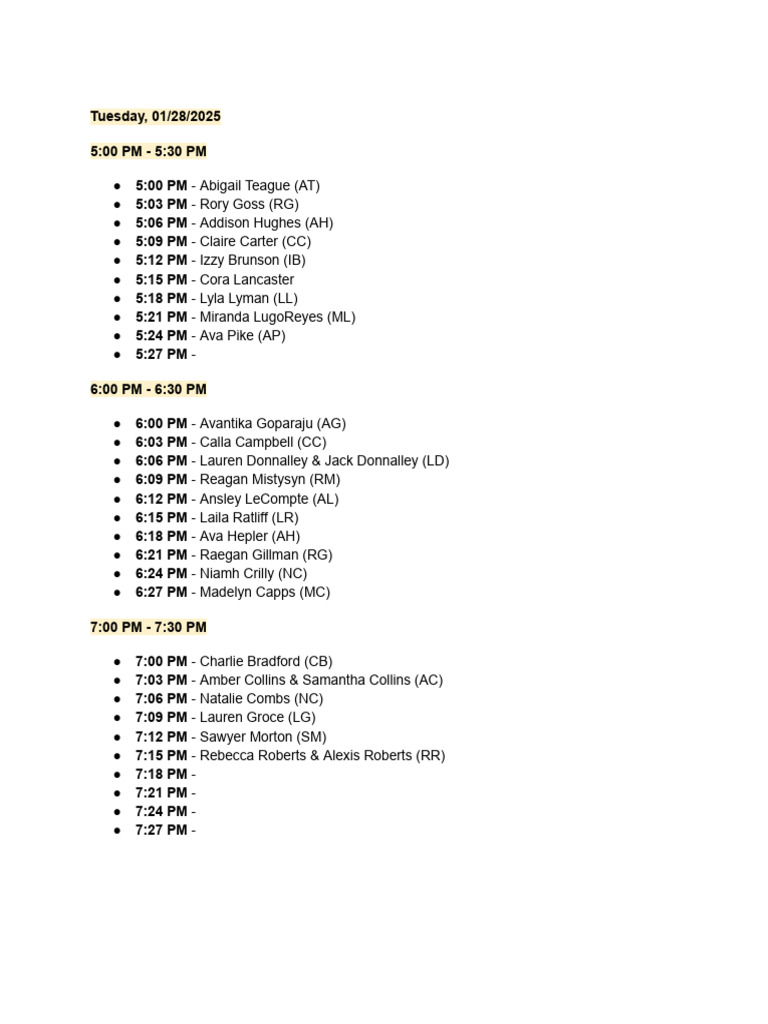 Audition Schedule | PDF