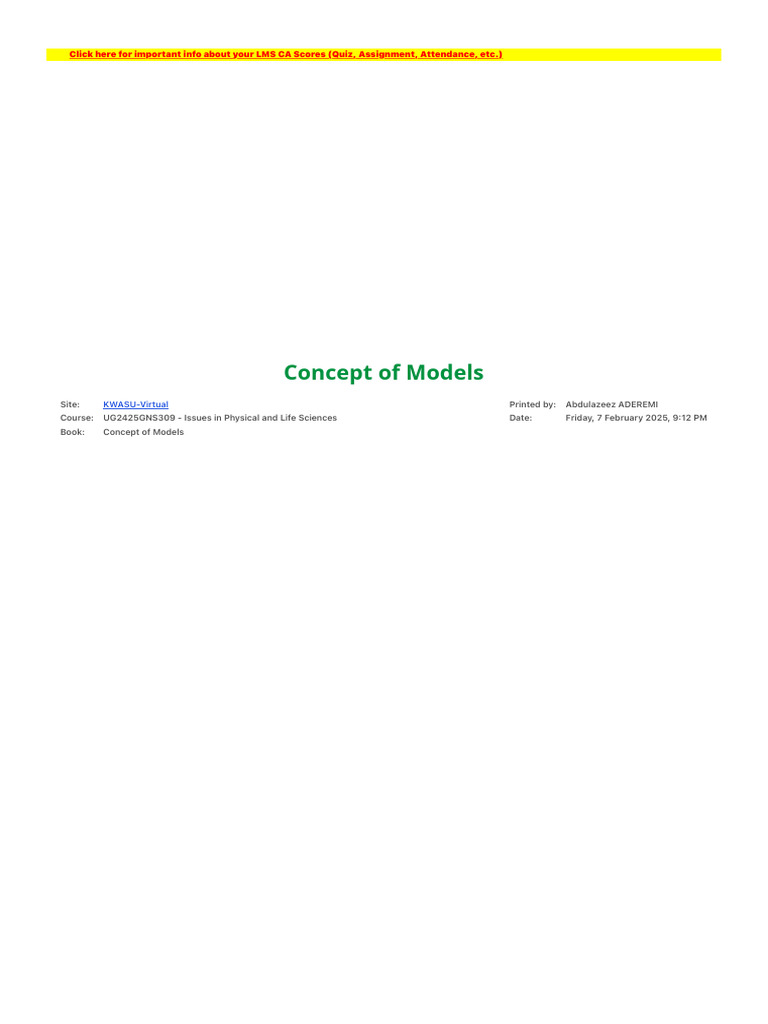 Concept of Models | PDF | Chemistry | Molecules