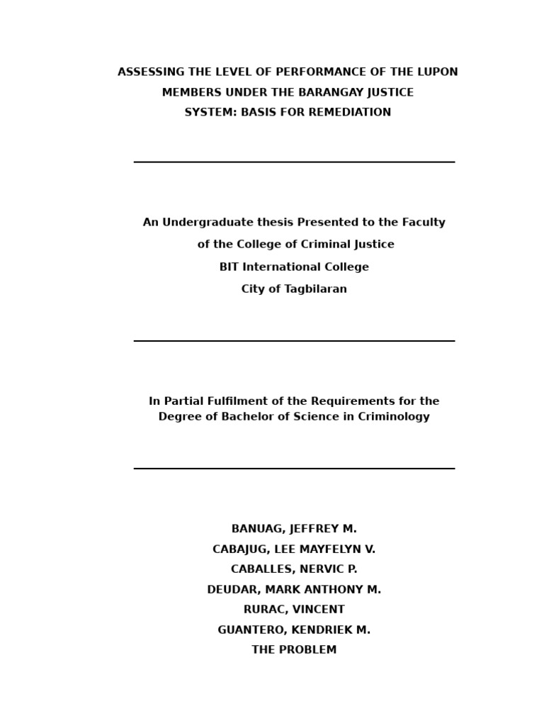 Assessing The Level of Performance of The Lupon | PDF | Justice | Crime ...