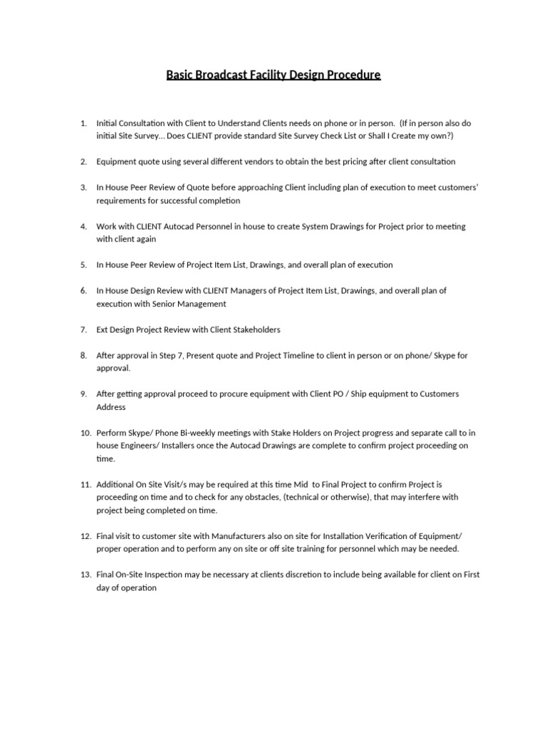 Broadcast Facility Design Process Guide | PDF