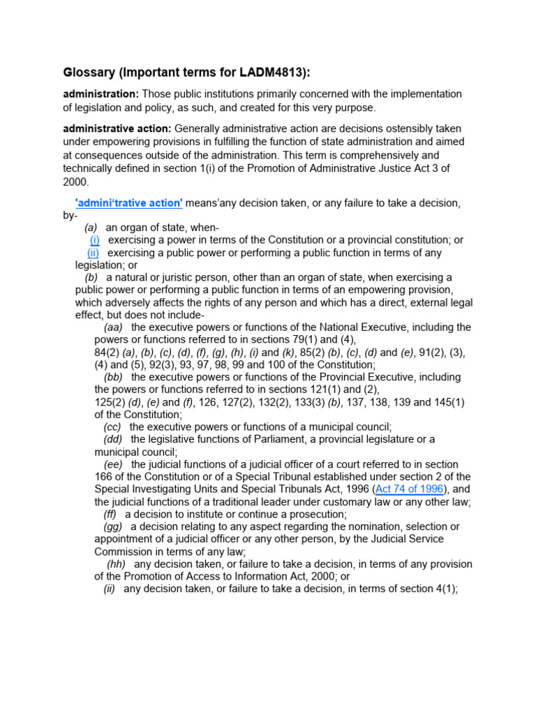 Glossary of Important Terms For LADM4813 | PDF | Administrative Law ...