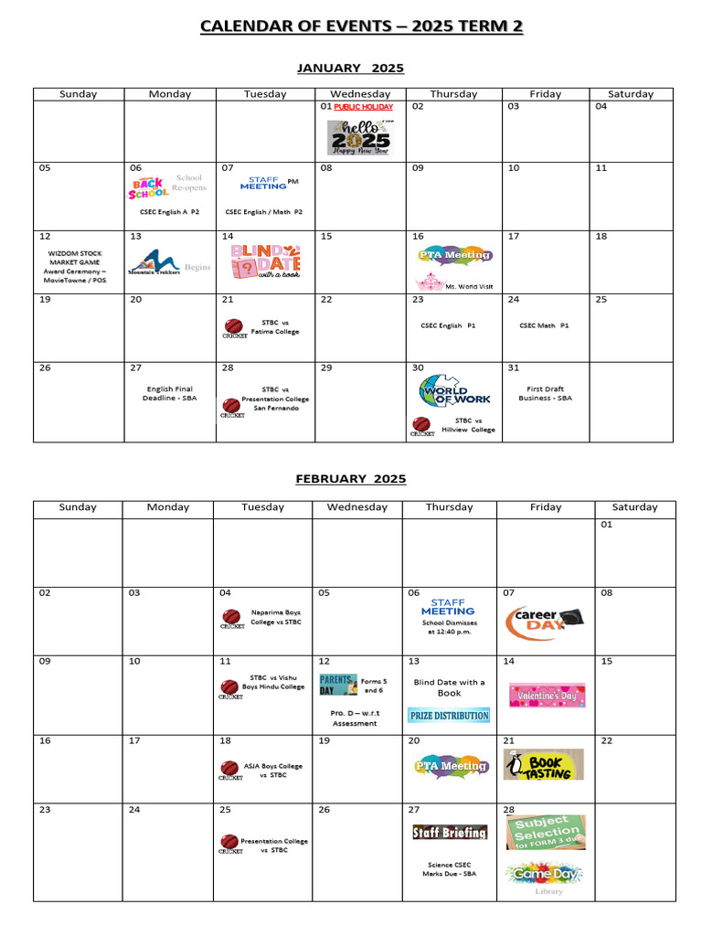 2025 School Calendar of Events | PDF | Lent | February Observances