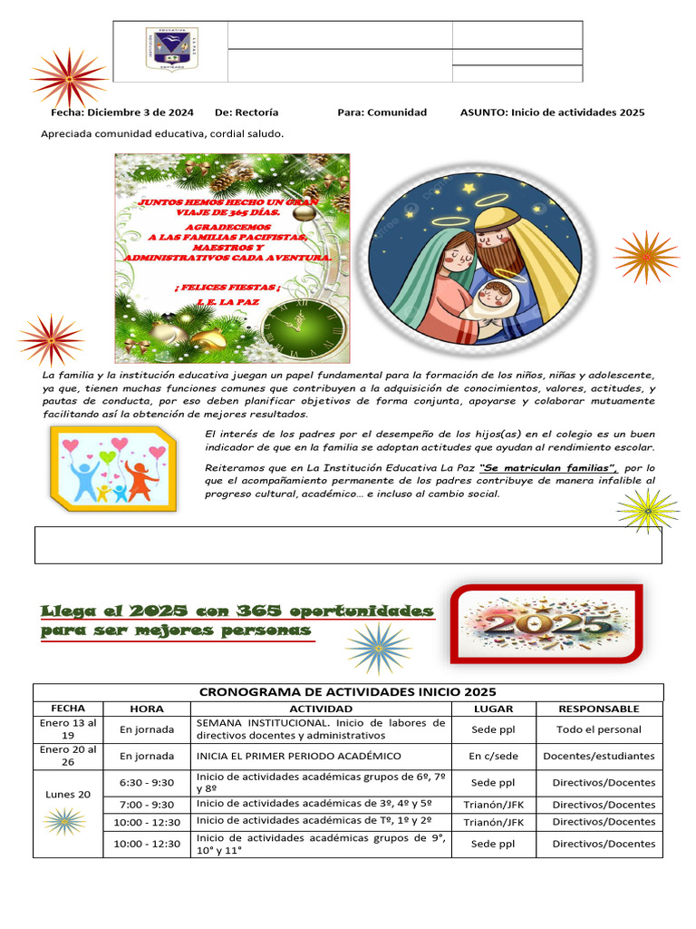 1.CIRCULARINICIODEACTIVIDADES2025 | PDF